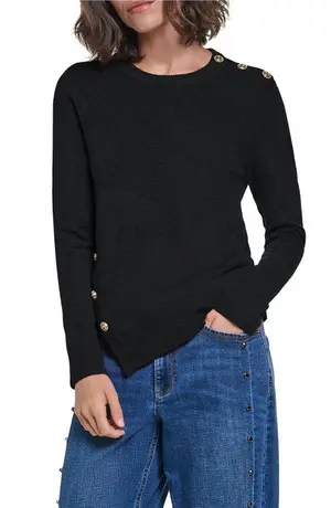 Karl Lagerfeld Paris Button Detail Sweater - Black