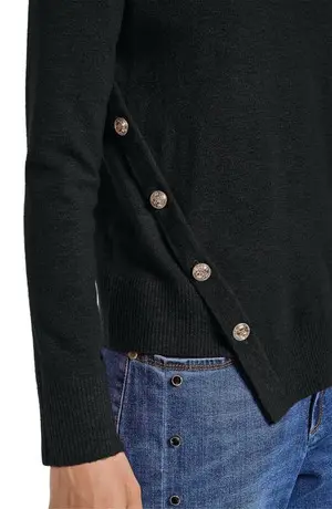 Karl Lagerfeld Paris Button Detail Sweater - Black