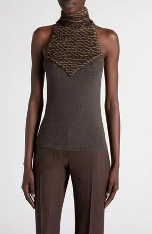 Alexander McQueen Wool Blend High Neck Sleeveless Top - Brown