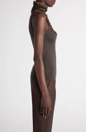Alexander McQueen Wool Blend High Neck Sleeveless Top