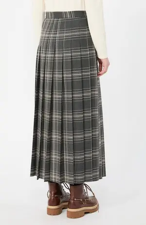 Max Mara Prisma Plaid Pleated Midi Skirt