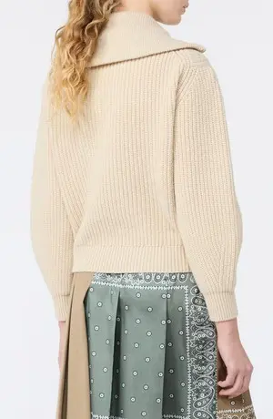 Max Mara Laser Half Zip Virgin Wool Sweater - Ice
