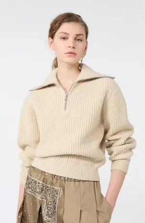 Max Mara Laser Half Zip Virgin Wool Sweater - Ice
