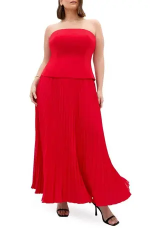 CITY CHIC Loretta Strapless Pleated Maxi Dress