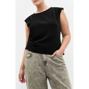 City Chic Jett Padded Shoulder Top - Black
