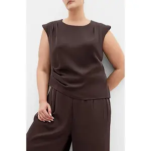 City Chic Jett Padded Shoulder Top - Espresso
