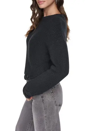 Dkny Cable Hem Crewneck Sweater - Black
