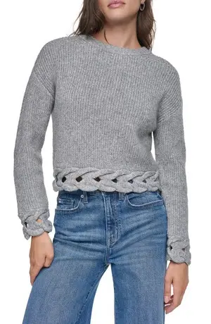 Dkny Cable Hem Crewneck Sweater Feather He