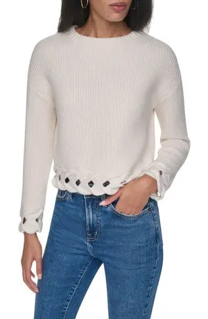Dkny Cable Hem Crewneck Sweater Ivory