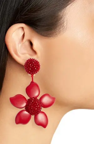 Oscar De La Renta Bold Enamel Flower Drop Earrings