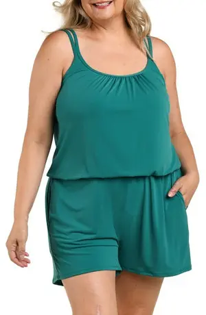 MAXINE OF HOLLYWOOD Knit Solids Swim Romper - Jungle