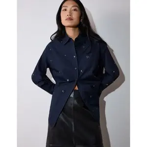 Whistles Embellished Poplin Shirt - Navy/multi