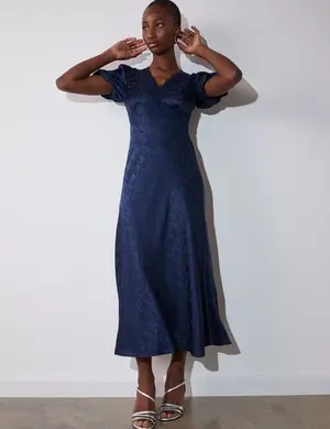 Whistles Jacquard V-neck Midi Dress