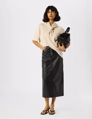 Whistles Panelled Leather Midi Skirt