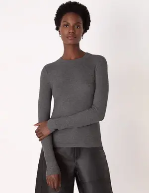 Whistles Essential Ribbed Crew Long Sleeve Top