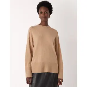 Whistles Cashmere Seam Detail Crew Sweater - Camel