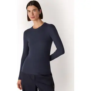 Whistles Essential Ribbed Crewneck Knit Top - Navy