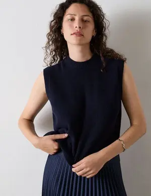 Whistles Sleeveless Knitted Boxy Fit Tank - Navy