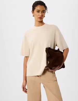 Whistles Draped Fine Knit T-shirt - Oatmeal