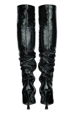 Balmain Thigh-high Wedge Boots In Crinkled Patent Leather