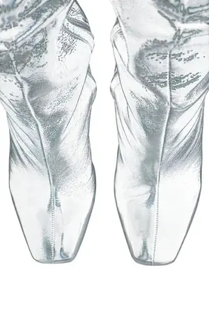 Balmain Thigh-high Wedge Boots In Crinkled Patent Leather