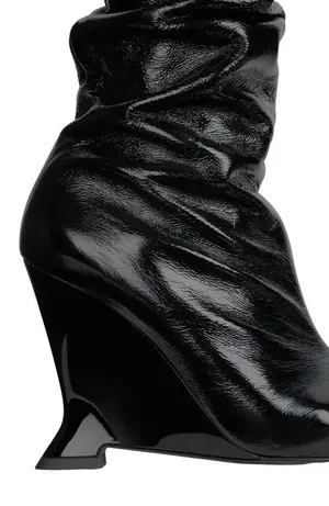 Balmain Thigh-high Wedge Boots In Crinkled Patent Leather