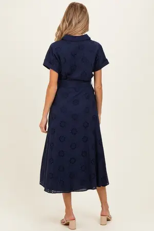 PINKBLUSH Eyelet Lace Waist Tie Shirt Dress