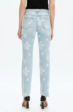 BAYEAS Floral Print Mid Rise Straight Leg Jeans