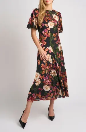Ted Baker London Thera Floral Midi Dress - Rich Black