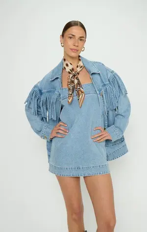 Show Me Your Mumu Ojai Fringe Jacket - Jet Stream Blue