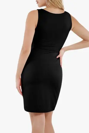POPILUSH Shapewear Deep V-neck Bias Twist Sculpting Mini Dress - Jet