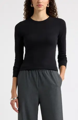 Nordstrom Ribbed Crewneck Long Sleeve T-shirt - Black