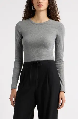 Nordstrom Ribbed Crewneck Long Sleeve T-shirt - Grey Dark Heather