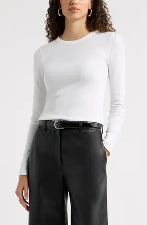 Nordstrom Ribbed Crewneck Long Sleeve T-shirt - White