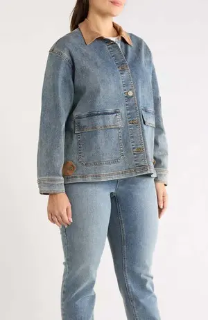 CITY BLUES Denim Jacket With Faux Leather Trim