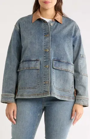 CITY BLUES Denim Jacket With Faux Leather Trim