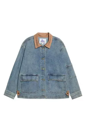 CITY BLUES Denim Jacket With Faux Leather Trim
