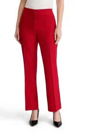 KASPER Flat Front Straight Leg Trousers - Fire Red
