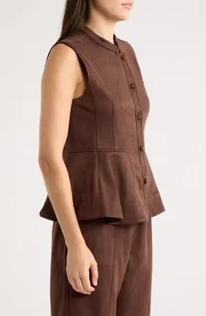 Bernardo Sleeveless Button-up Peplum Top