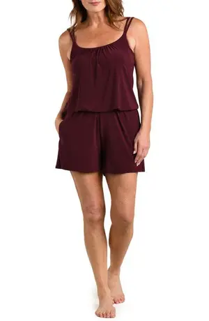 MAXINE OF HOLLYWOOD Solids Swim Romper - Wine