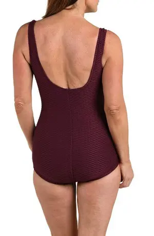 MAXINE OF HOLLYWOOD Textured Spa Ruched One-piece Swimsuit - Wine