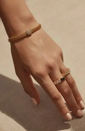 BEARFRUIT JEWELRY Jena Sparkle Wide Band Ring Trendy Unique Style - Gold