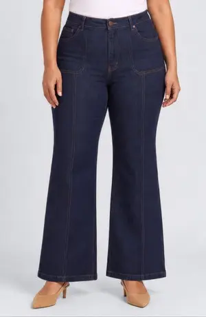 NYDJ Mia Palazzo High Waist Flare Utility Jeans - Rinse