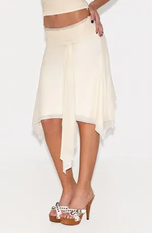 TIGER MIST Juna Mesh Handkerchief Hem Midi Skirt