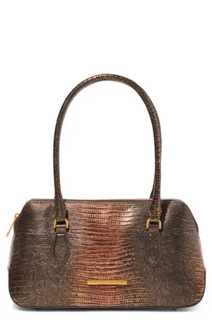 Brahmin Jennifer Croc Embossed Leather Shoulder Bag - Chocolate