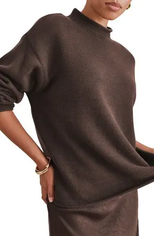 Splendid Elsie Cotton Blend Roll Edge Sweater - Java Brown
