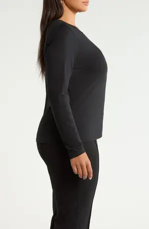 Nordstrom Pima Cotton & Tencel Modal Long Sleeve T-shirt - Black
