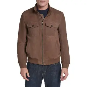 Cole Haan Suede Bomber Leather Jacket Walnut