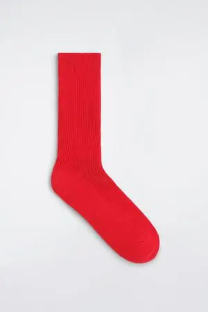 Cos Ribbed Cotton Socks - Red