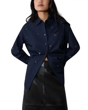 Whistles Embellished Poplin Shirt - Navy/multi
